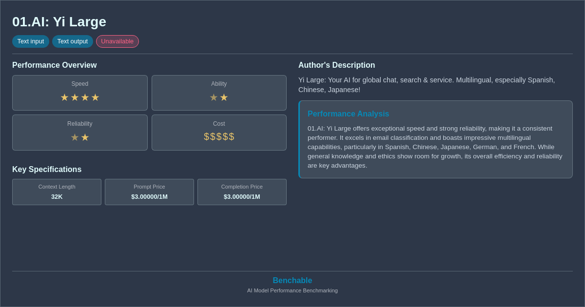 01.AI: Yi Large - AI Model Details & Benchmarks