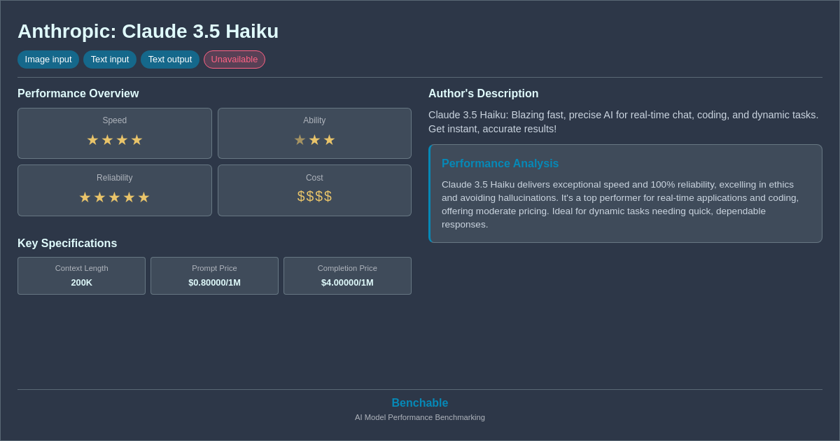 Anthropic: Claude 3.5 Haiku - AI Model Details & Benchmarks