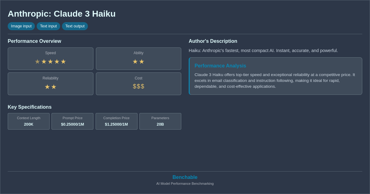 Anthropic: Claude 3 Haiku - AI Model Details & Benchmarks