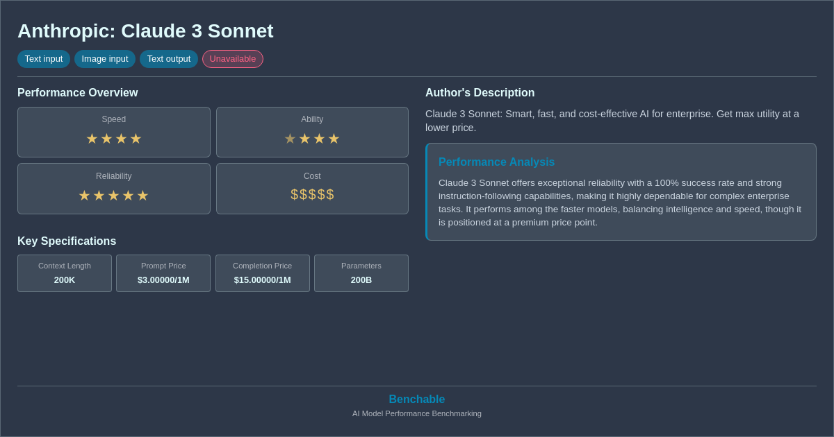 Anthropic: Claude 3 Sonnet - AI Model Details & Benchmarks
