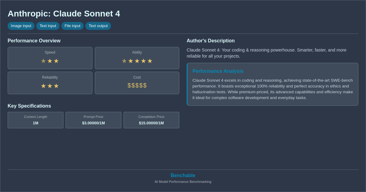 Anthropic: Claude Sonnet 4 - AI Model Details & Benchmarks