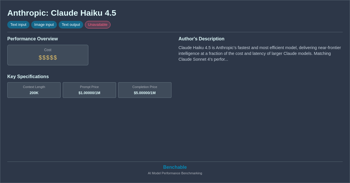 Anthropic: Claude Haiku 4.5 - AI Model Details & Benchmarks