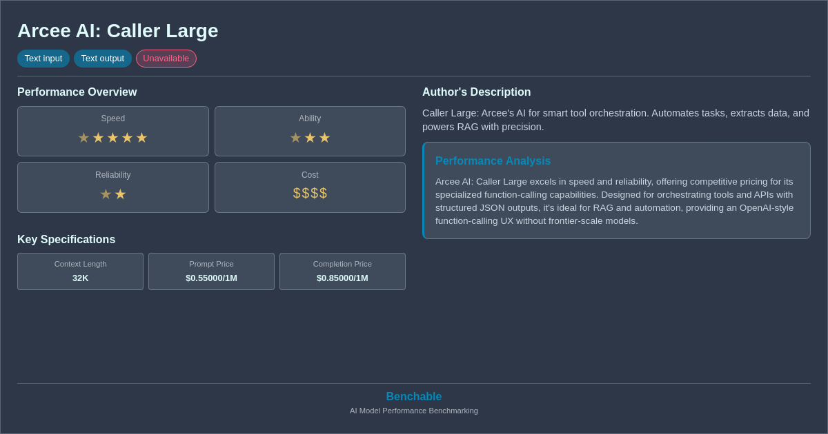 Arcee AI: Caller Large - AI Model Details & Benchmarks