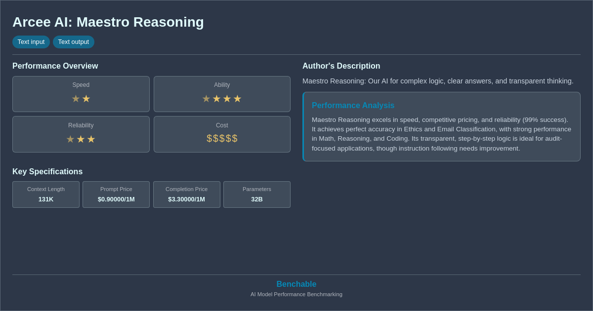 Arcee AI: Maestro Reasoning - AI Model Details & Benchmarks