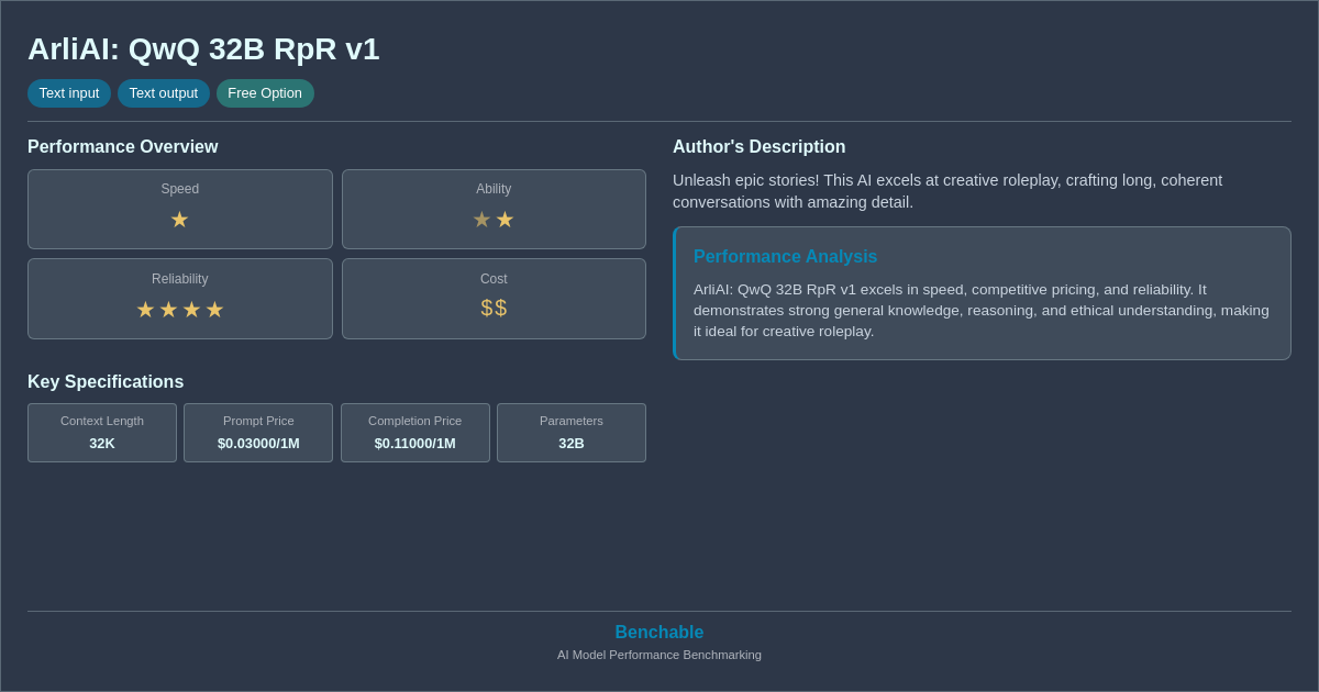 ArliAI: QwQ 32B RpR v1 - AI Model Details & Benchmarks