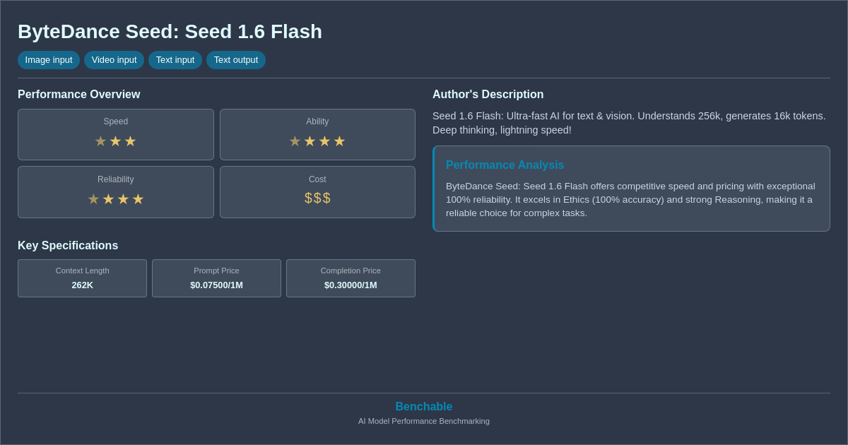ByteDance Seed: Seed 1.6 Flash - AI Model Details & Bench...