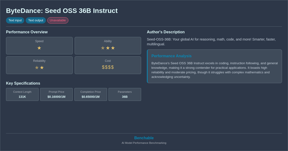 ByteDance: Seed OSS 36B Instruct - AI Model Details & Ben...