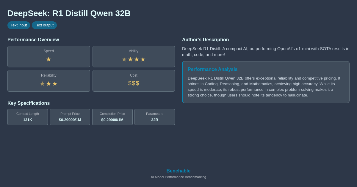 DeepSeek: R1 Distill Qwen 32B - AI Model Details & Benchm...