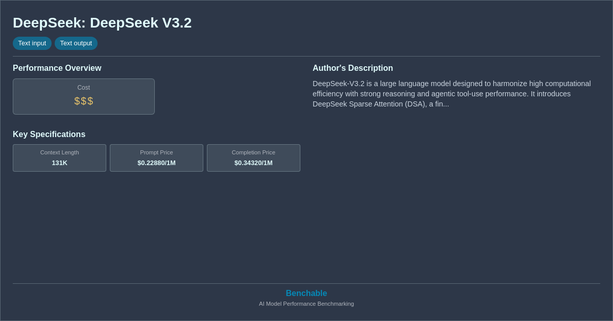 DeepSeek: DeepSeek V3.2 - AI Model Details & Benchmarks