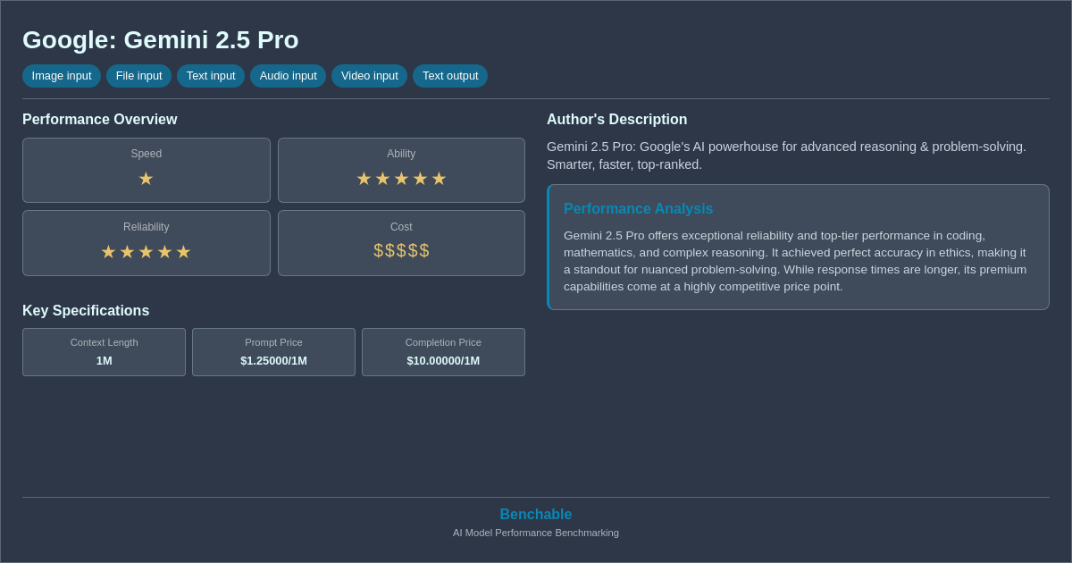 Google: Gemini 2.5 Pro - AI Model Details & Benchmarks
