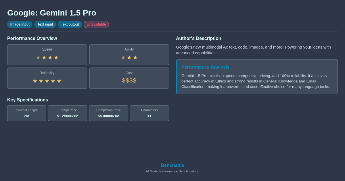 Google: Gemini 1.5 Pro - AI Model Details & Benchmarks