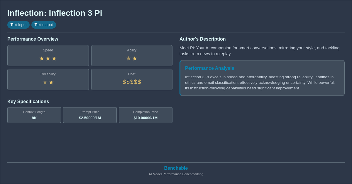 Inflection: Inflection 3 Pi - AI Model Details & Benchmarks