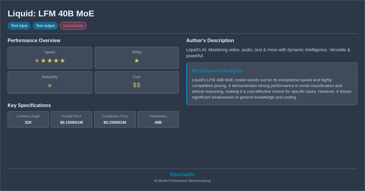 Liquid: LFM 40B MoE - AI Model Details & Benchmarks