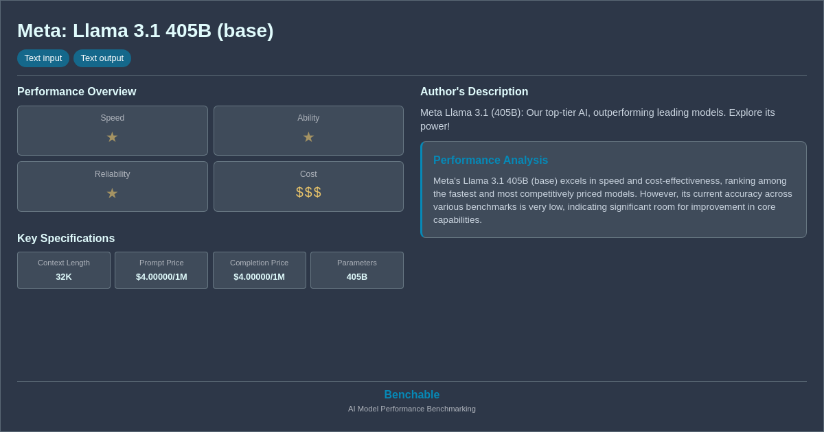 Meta: Llama 3.1 405B (base) - AI Model Details & Benchmarks