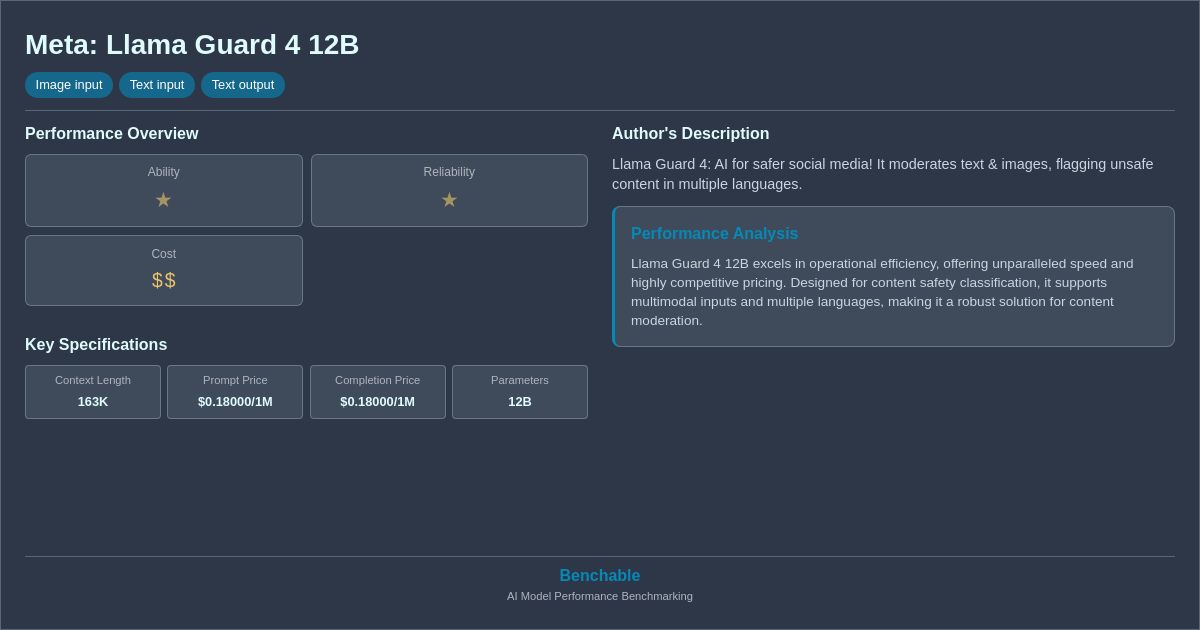 Meta: Llama Guard 4 12B - AI Model Details & Benchmarks