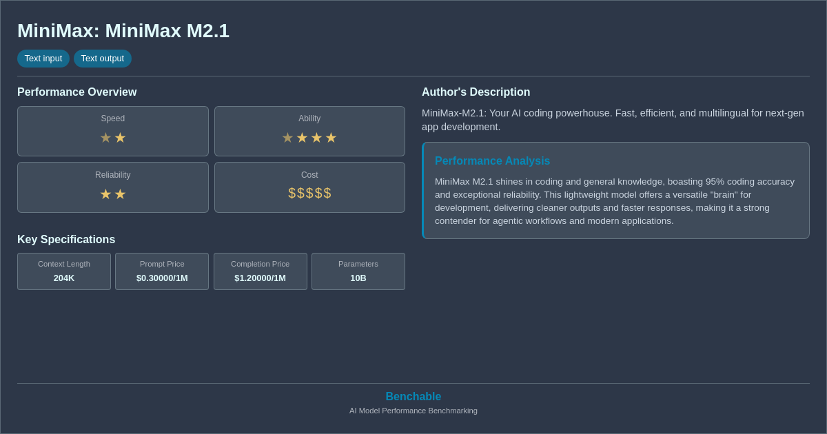 MiniMax: MiniMax M2.1 - AI Model Details & Benchmarks