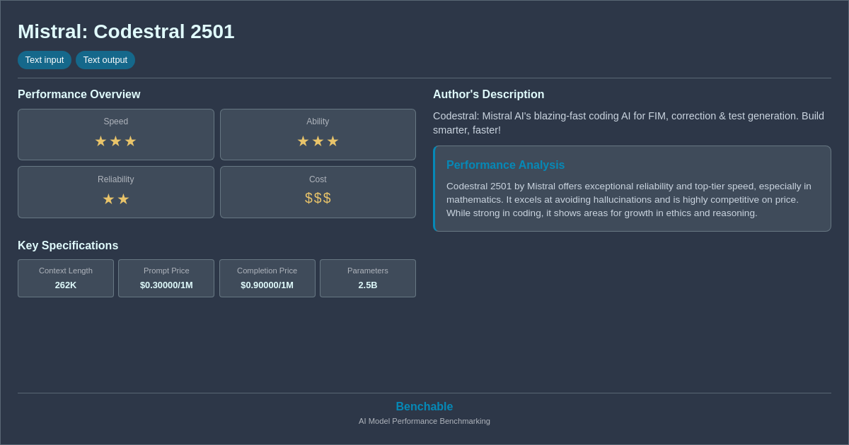 Mistral: Codestral 2501 - AI Model Details & Benchmarks