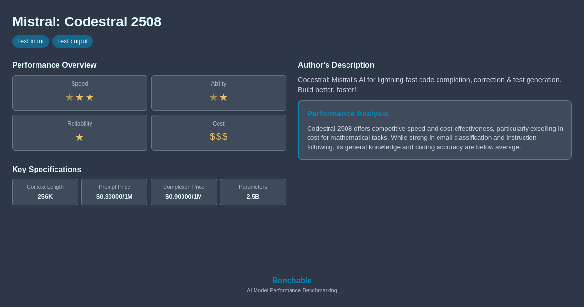 Mistral: Codestral 2508 - AI Model Details & Benchmarks