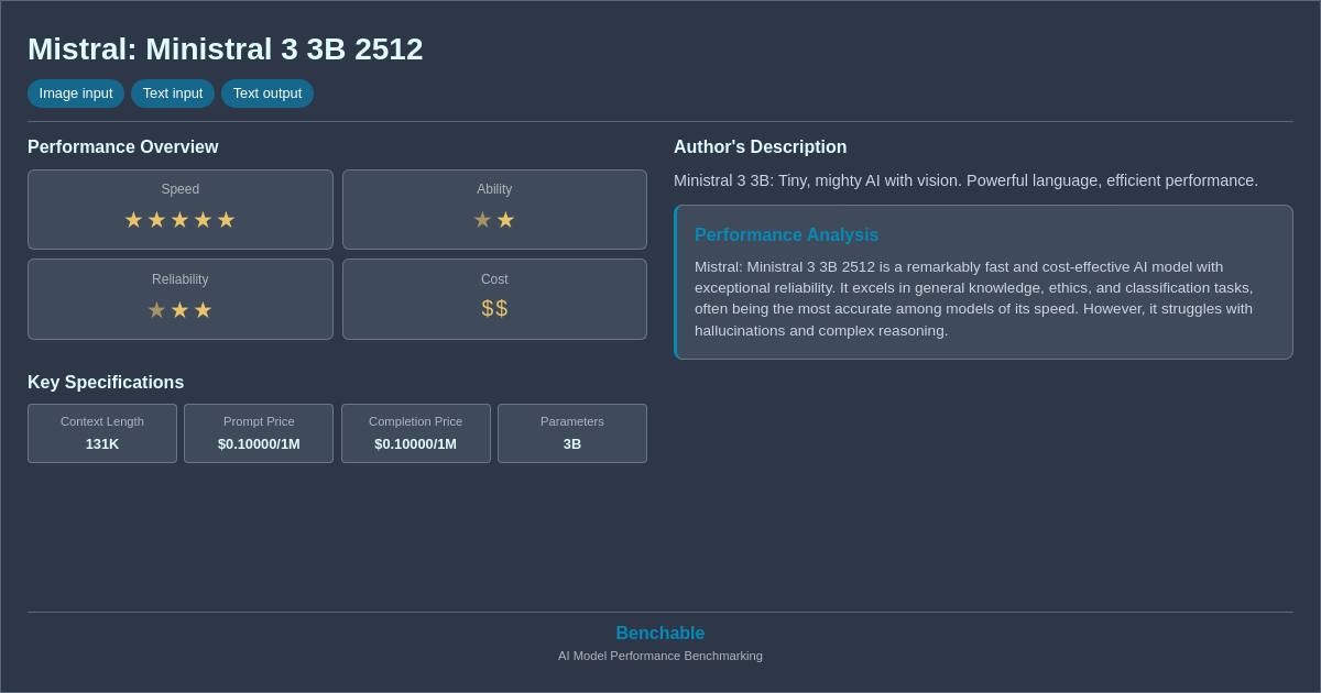 Mistral: Ministral 3 3B 2512 - AI Model Details & Benchmarks