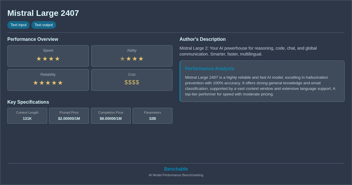 Mistral Large 2407 - AI Model Details & Benchmarks