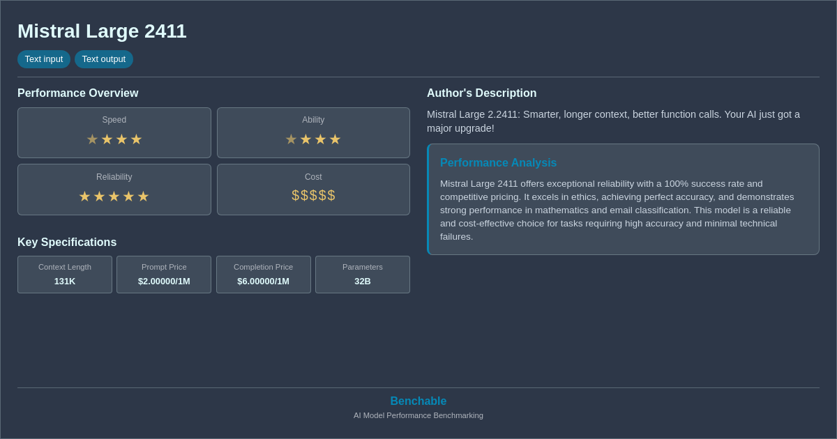 Mistral Large 2411 - AI Model Details & Benchmarks