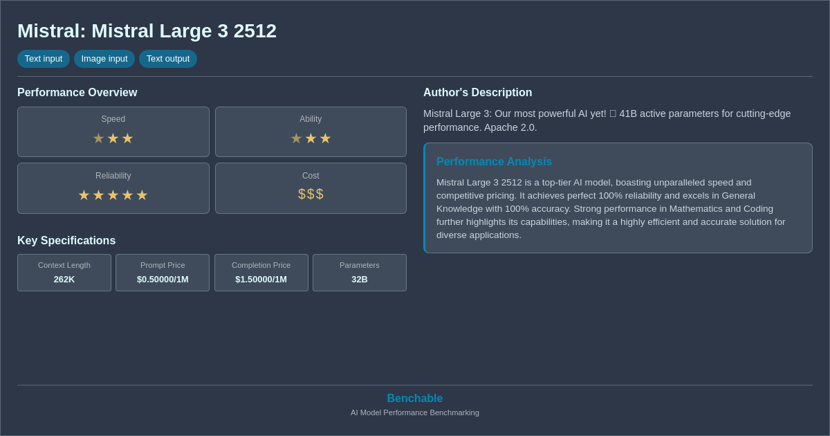 Mistral: Mistral Large 3 2512 - AI Model Details & Benchm...