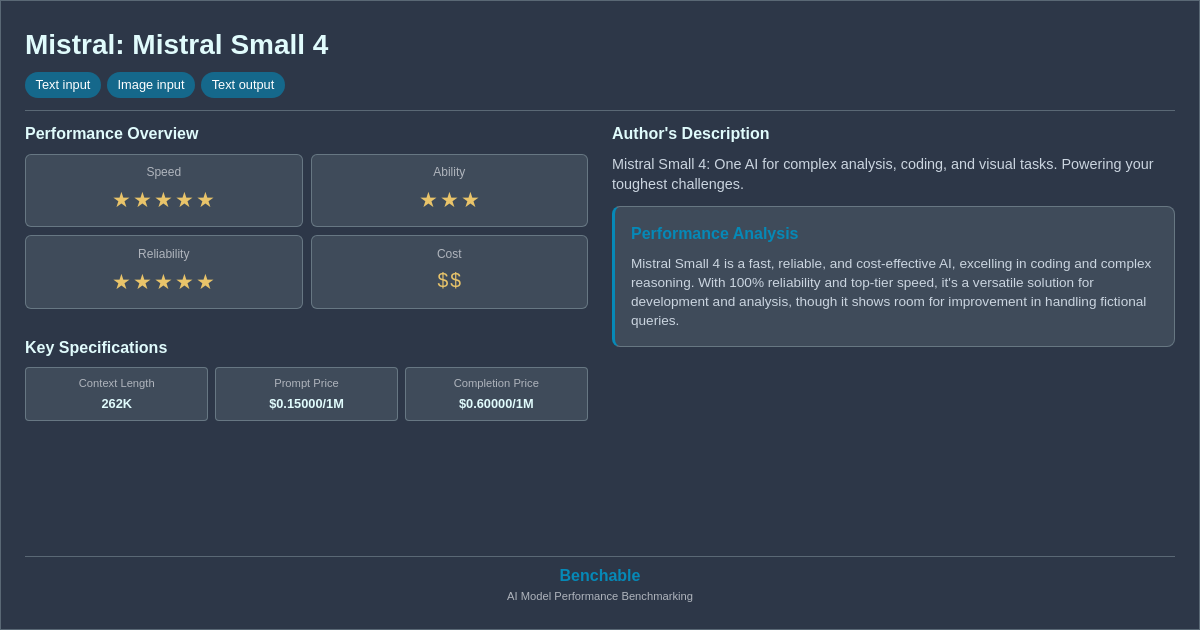 Mistral: Mistral Small 4 - AI Model Details & Benchmarks