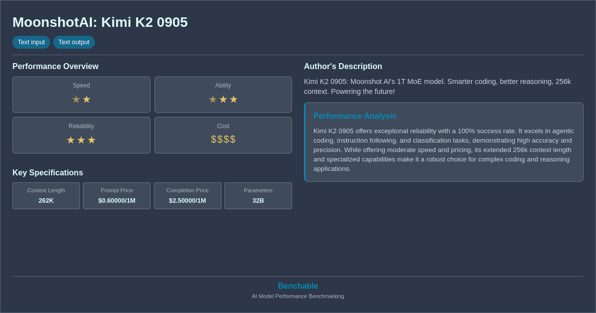 MoonshotAI: Kimi K2 0905 - AI Model Details & Benchmarks