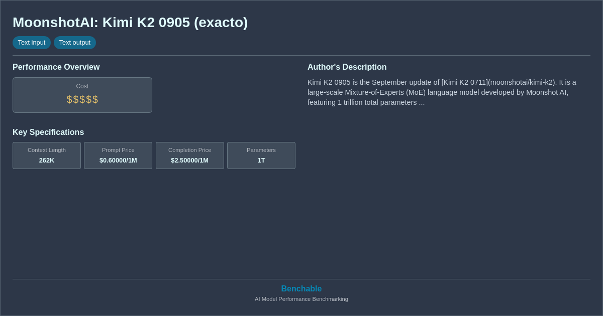 MoonshotAI: Kimi K2 0905 (exacto) - AI Model Details & Be...