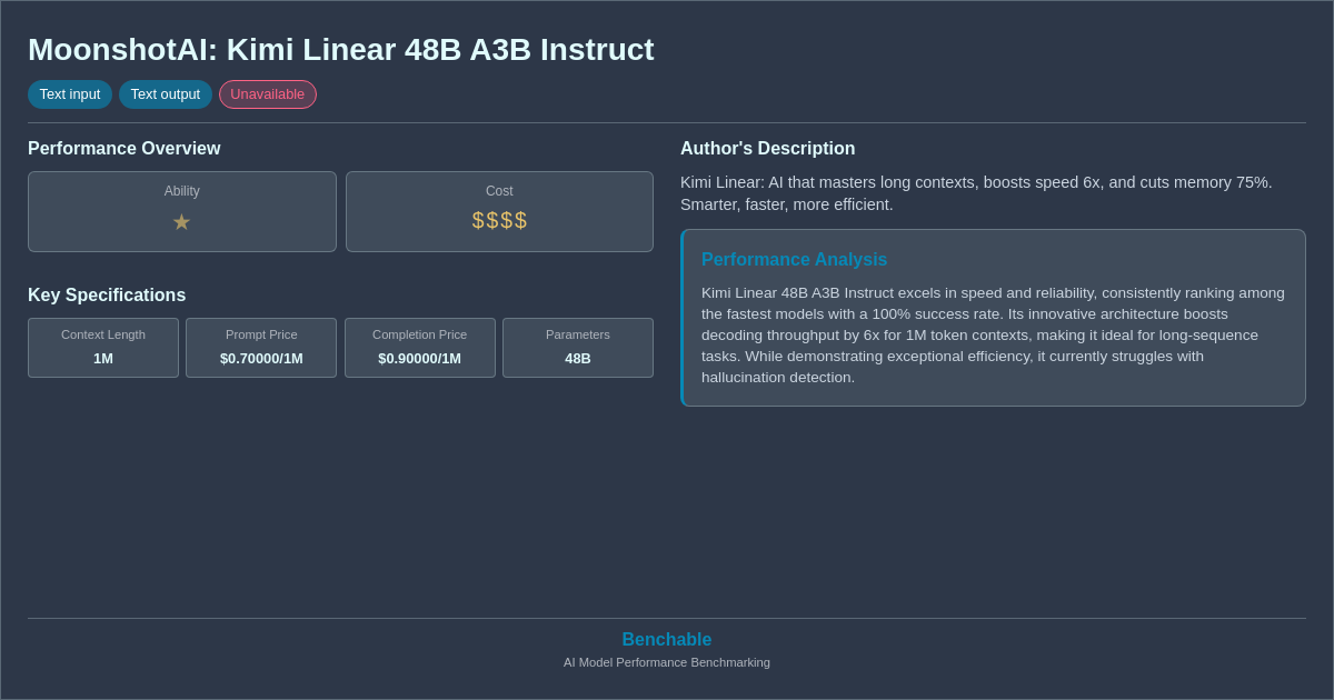 MoonshotAI: Kimi Linear 48B A3B Instruct - AI Model Detai...