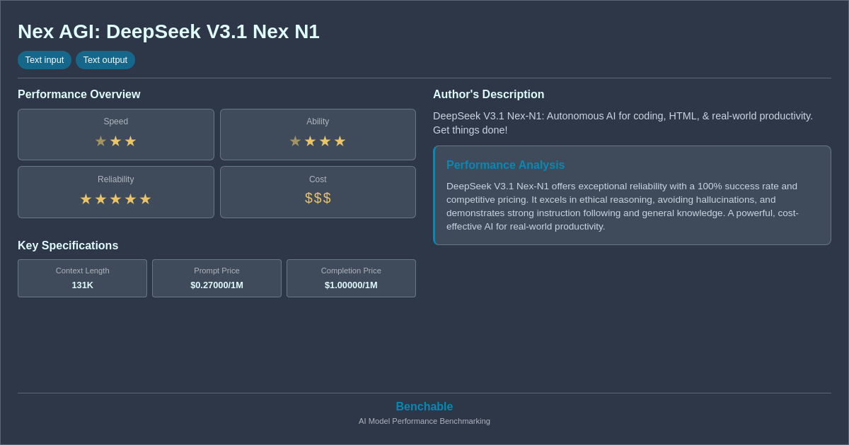 Nex AGI: DeepSeek V3.1 Nex N1 - AI Model Details & Benchm...