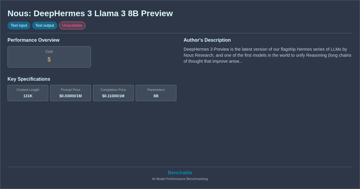 Nous: DeepHermes 3 Llama 3 8B Preview - AI Model Details ...
