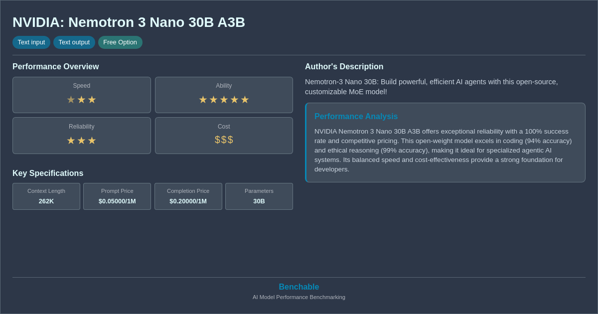 NVIDIA: Nemotron 3 Nano 30B A3B - AI Model Details & Benc...