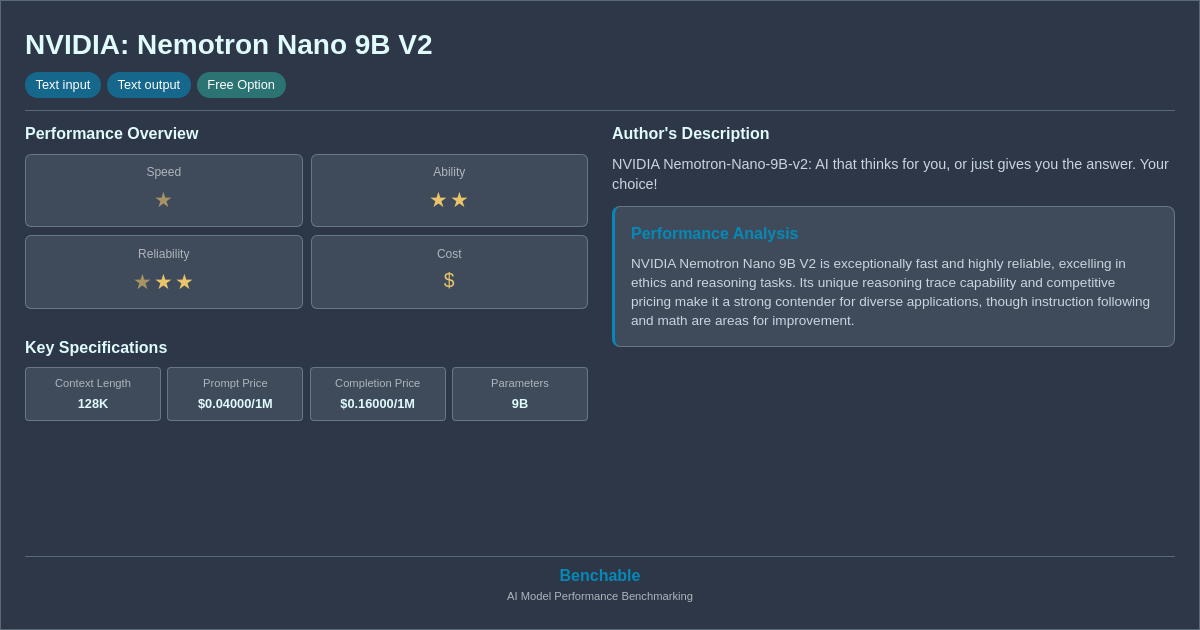 NVIDIA: Nemotron Nano 9B V2 - AI Model Details & Benchmarks