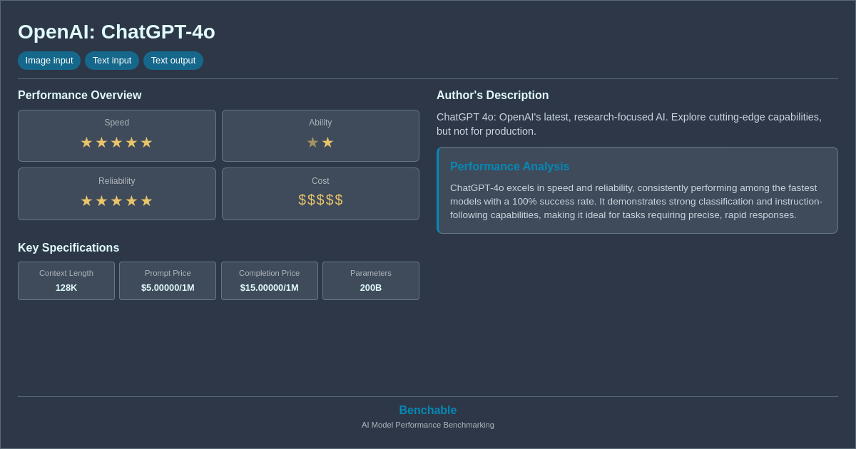OpenAI: ChatGPT-4o - AI Model Details & Benchmarks