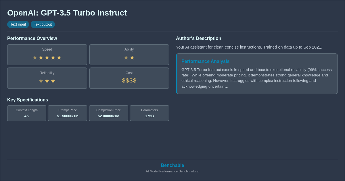 OpenAI: GPT-3.5 Turbo Instruct - AI Model Details & Bench...