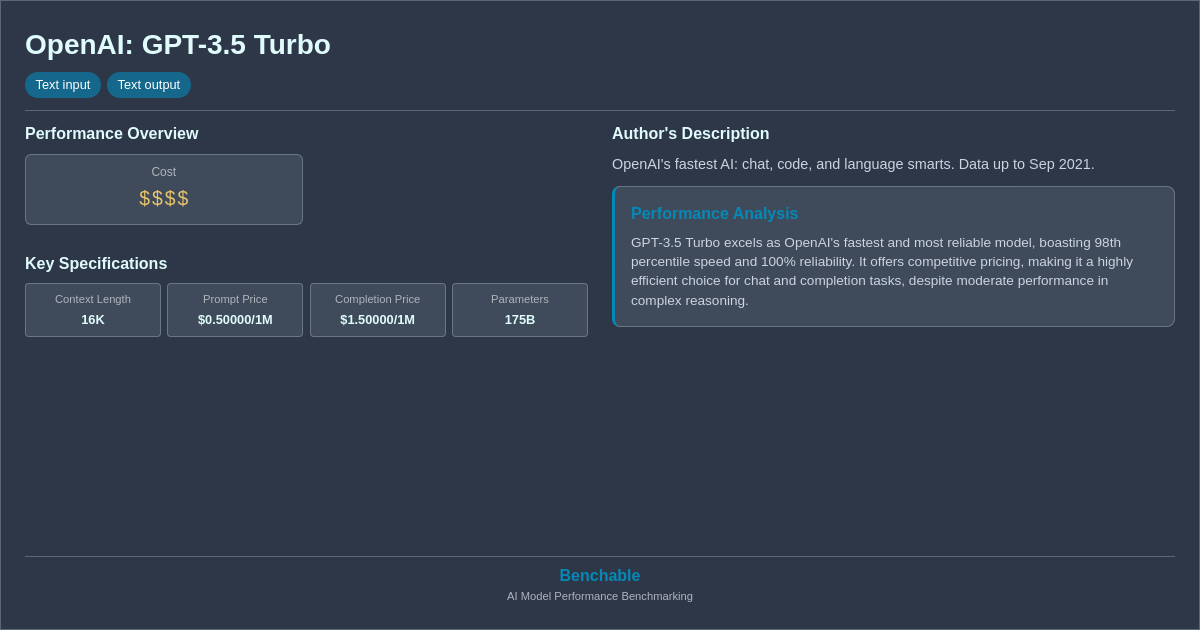 OpenAI: GPT-3.5 Turbo - AI Model Details & Benchmarks