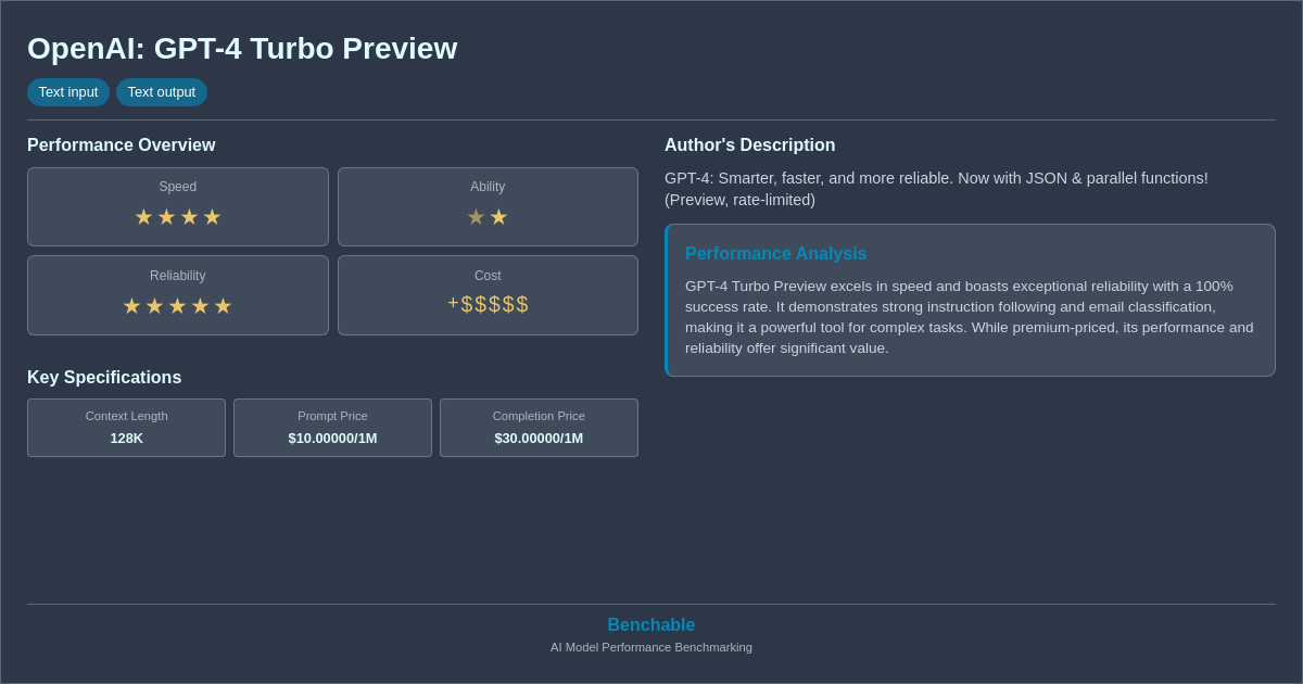 OpenAI: GPT-4 Turbo Preview - AI Model Details & Benchmarks