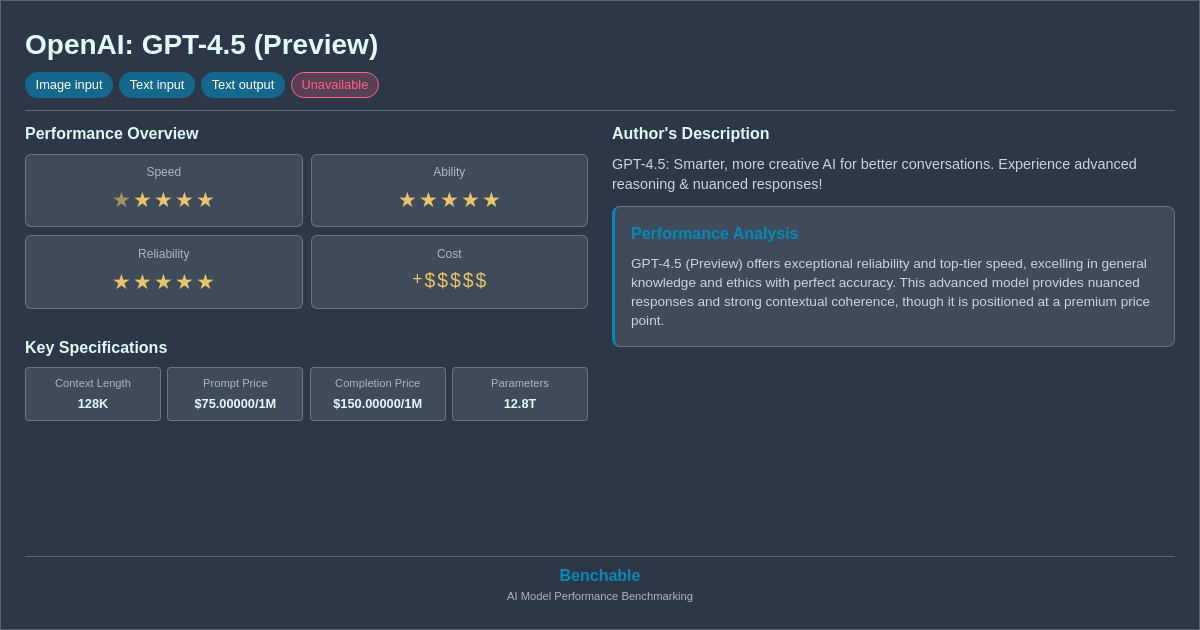 OpenAI: GPT-4.5 (Preview) - AI Model Details & Benchmarks