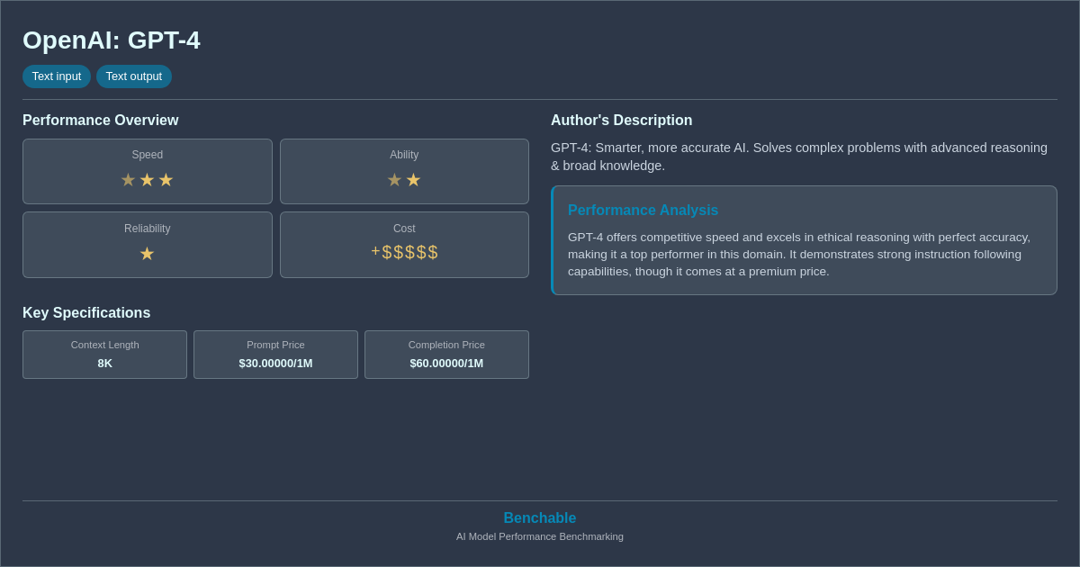 OpenAI: GPT-4 - AI Model Details & Benchmarks