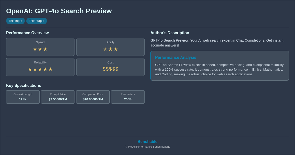 OpenAI: GPT-4o Search Preview - AI Model Details & Benchm...