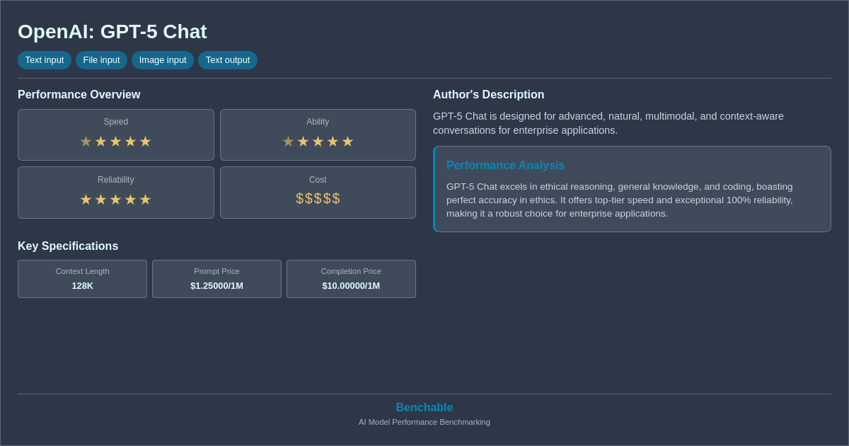 OpenAI: GPT-5 Chat - AI Model Details & Benchmarks