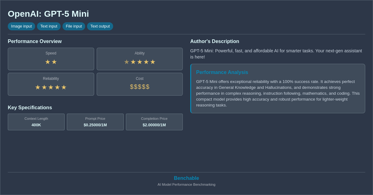 OpenAI: GPT-5 Mini - AI Model Details & Benchmarks