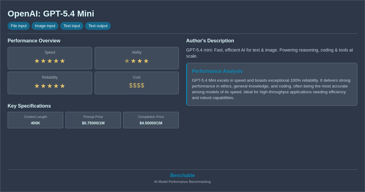 OpenAI: GPT-5.4 Mini - AI Model Details & Benchmarks