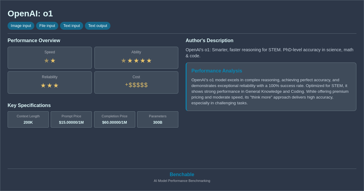 OpenAI: o1 - AI Model Details & Benchmarks