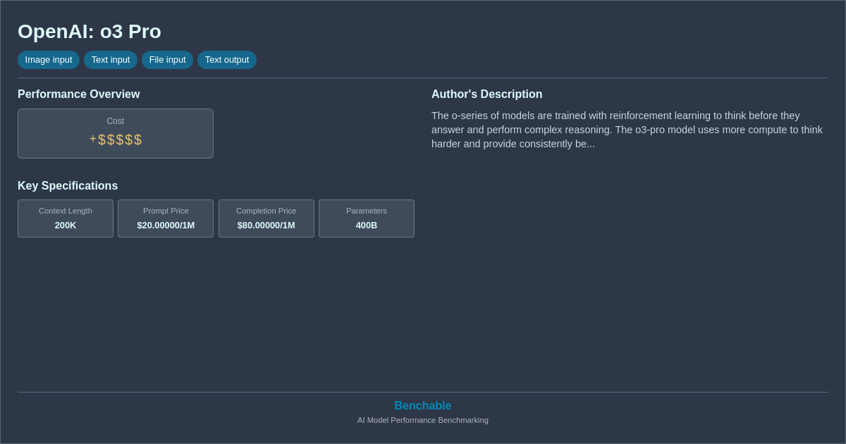 OpenAI: o3 Pro - AI Model Details & Benchmarks