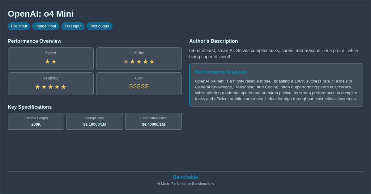 OpenAI: o4 Mini - AI Model Details & Benchmarks