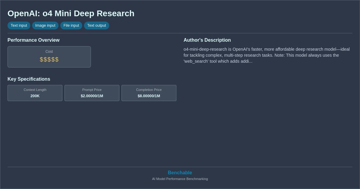 OpenAI: o4 Mini Deep Research - AI Model Details & Benchm...