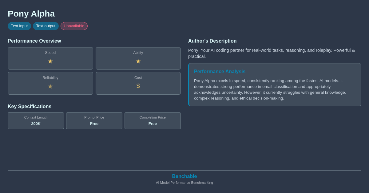 Pony Alpha - AI Model Details & Benchmarks
