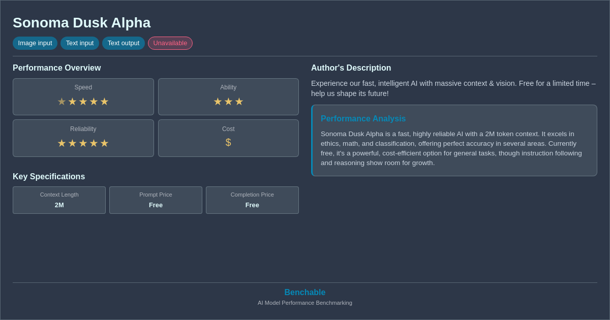 Sonoma Dusk Alpha - AI Model Details & Benchmarks